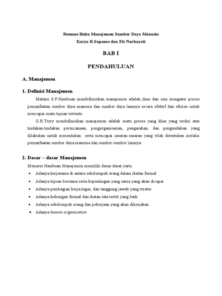 Resume Buku Man SDM Bab 1 - 5 | PDF
