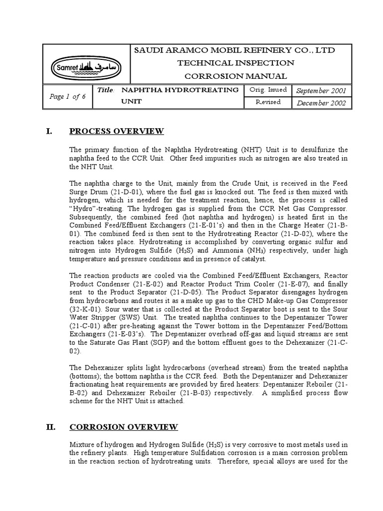 Naphtha Hydrotreating Unit Overview | PDF | Corrosion | Stainless Steel