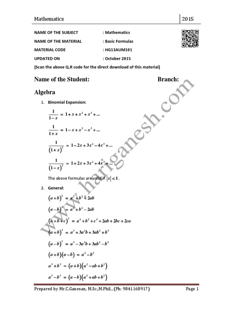 Basic-Maths Formulas | PDF | Trigonometric Functions | Equations