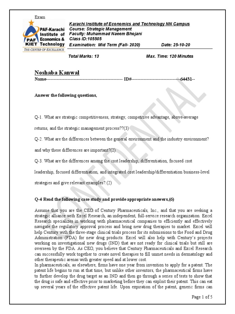 SM Midterm Descriptive NN Campus FA-20 | PDF | Strategic Management | Competitive Advantage