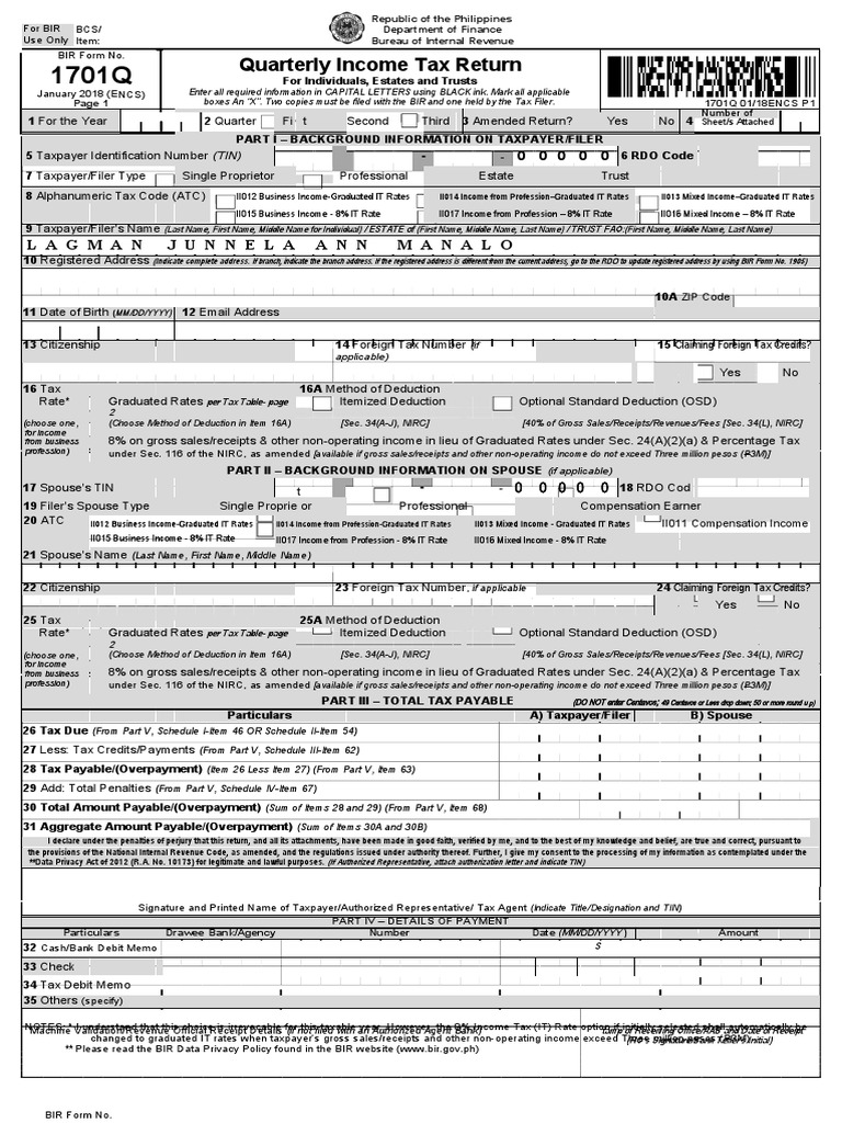 JUNNELA ANN LAGMAN .-BIR-Form-1701-and-1702 | Download Free PDF | Cost ...