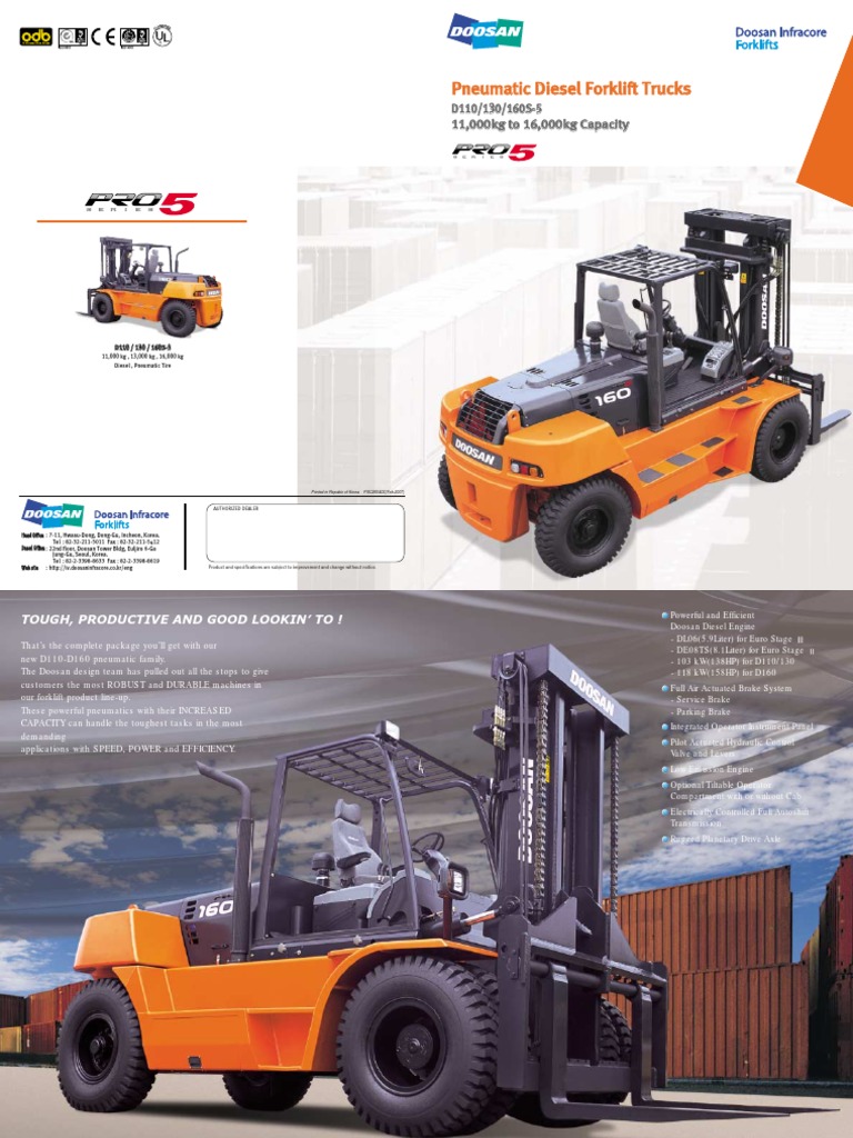 Doosan D110/130/160S-5 Forklift Brochure | PDF | Truck | Diesel Engine
