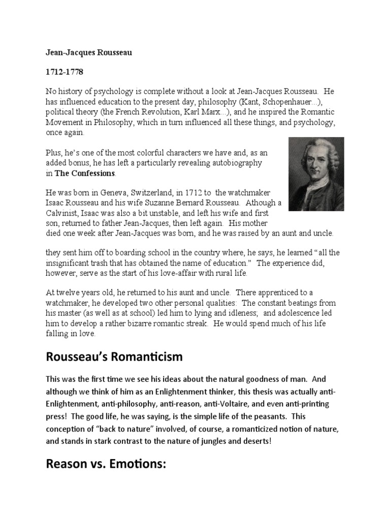 Reason vs. Emotions:: Rousseau's Romanticism | PDF