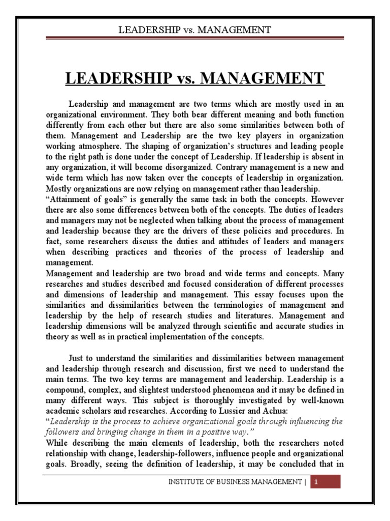Leadership vs. Management | PDF | Leadership | Goal