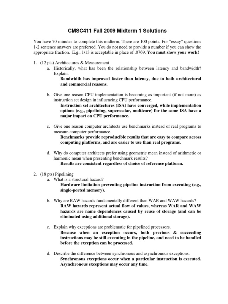 Midterm1 Soln Fall09 PDF | PDF | Computer Architecture | Central Processing Unit