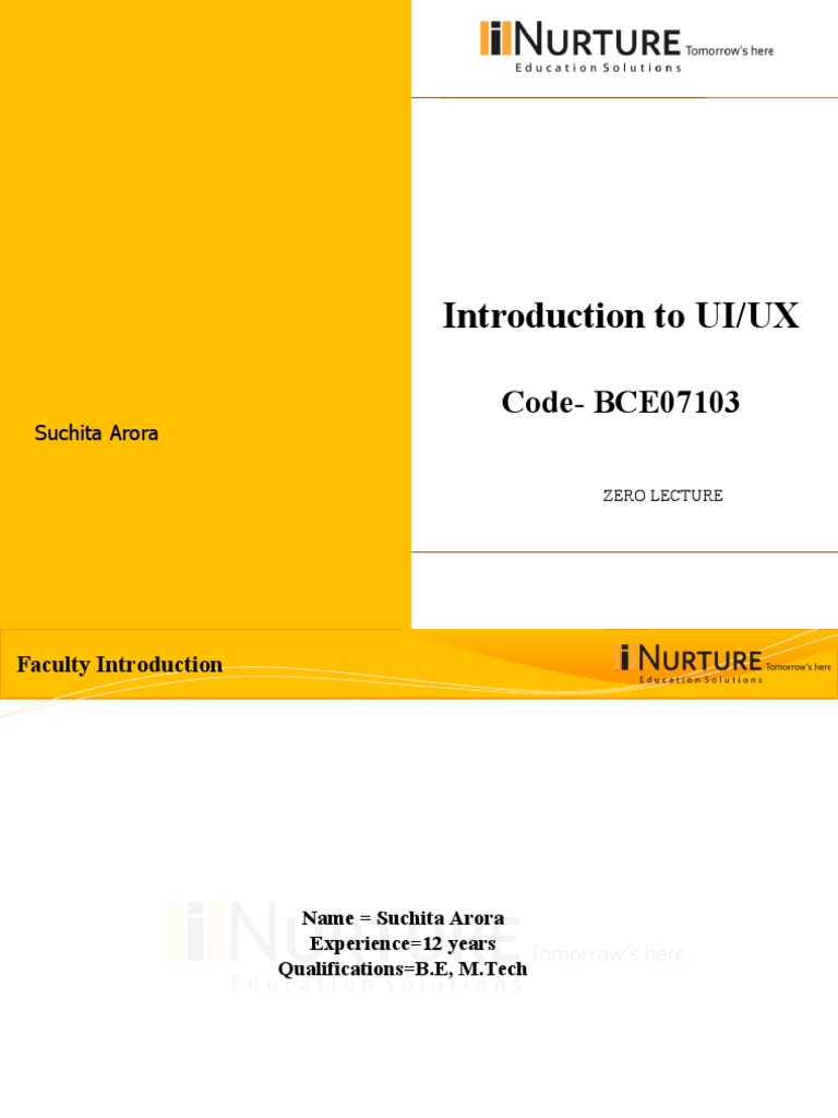 Introduction To UI/UX: Code-BCE07103 | PDF | User Interface | User ...