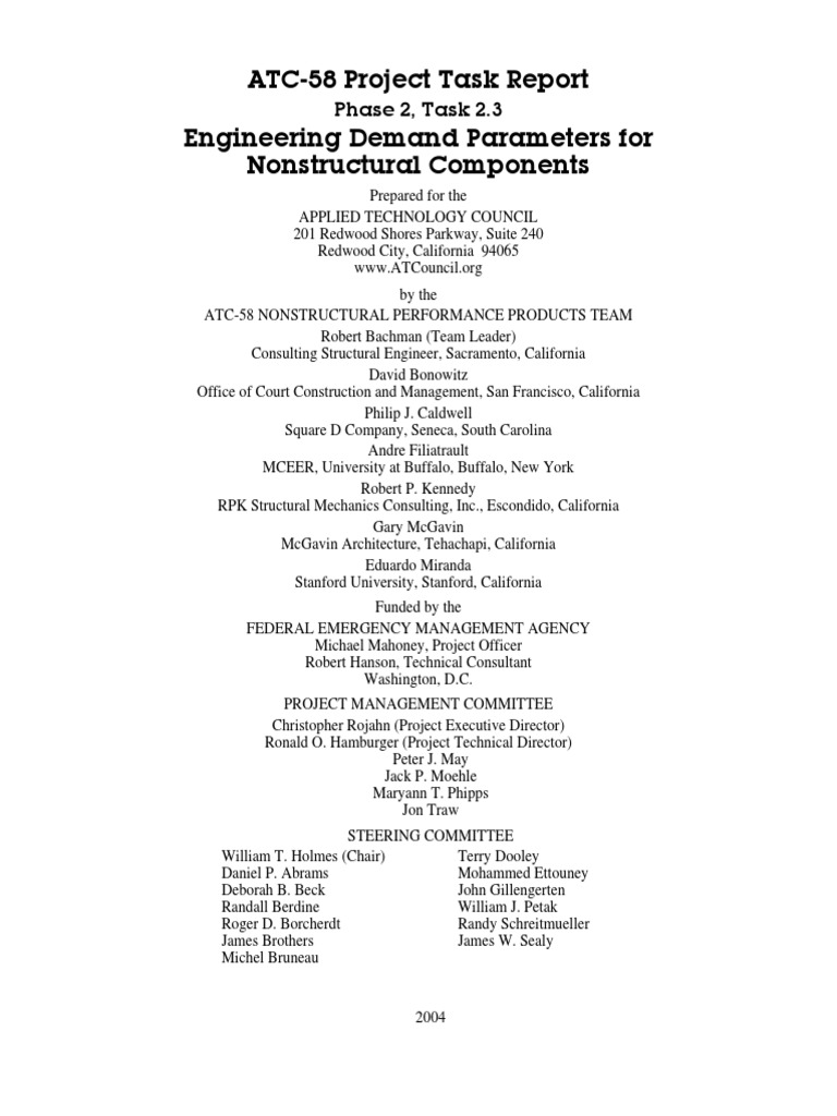 ATC-58 Project Task Report Engineering Demand Parameters For ...