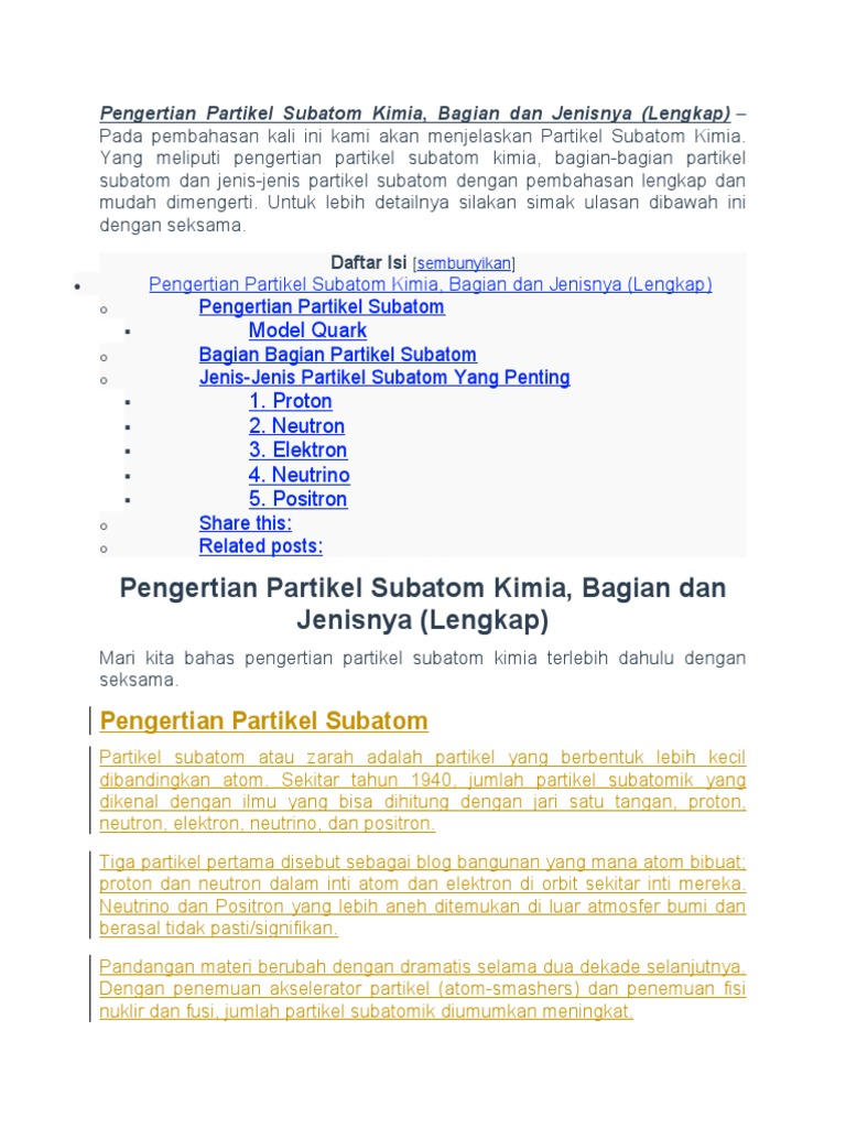 Pengertian Partikel Subatom Kimia | PDF | Sains & Matematika