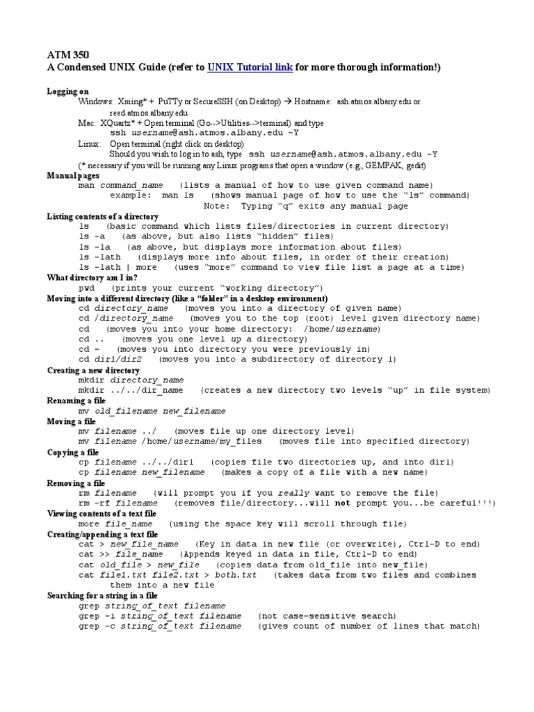 ATM 350 A Condensed UNIX Guide (Refer To For More Thorough Information!) | PDF | Filename ...