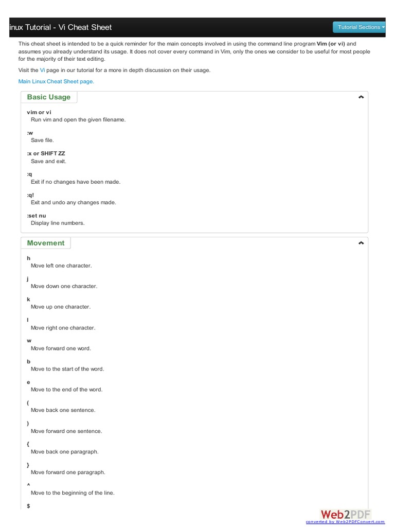 Basic Usage: Linux Tutorial - Vi Cheat Sheet | PDF | Utility Software ...