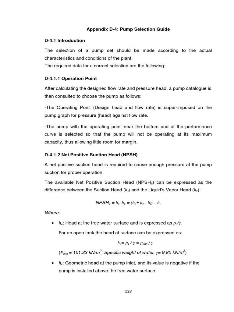 Appendix D-4 Pump Selection Guide | PDF | Fluid Mechanics | Pump