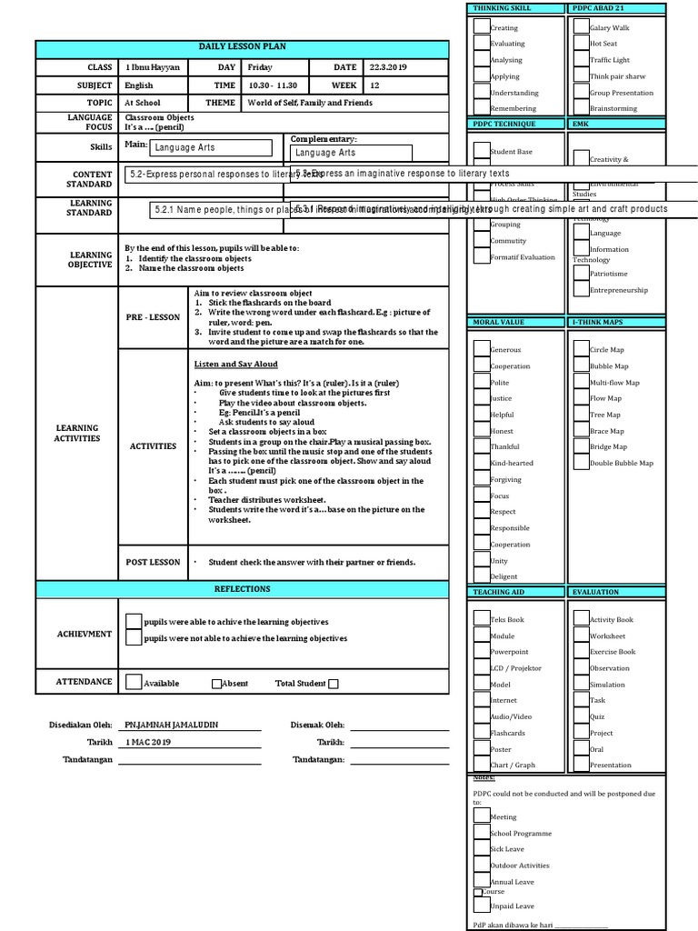 RPH English Year 1 | PDF | Lesson Plan | Cognition