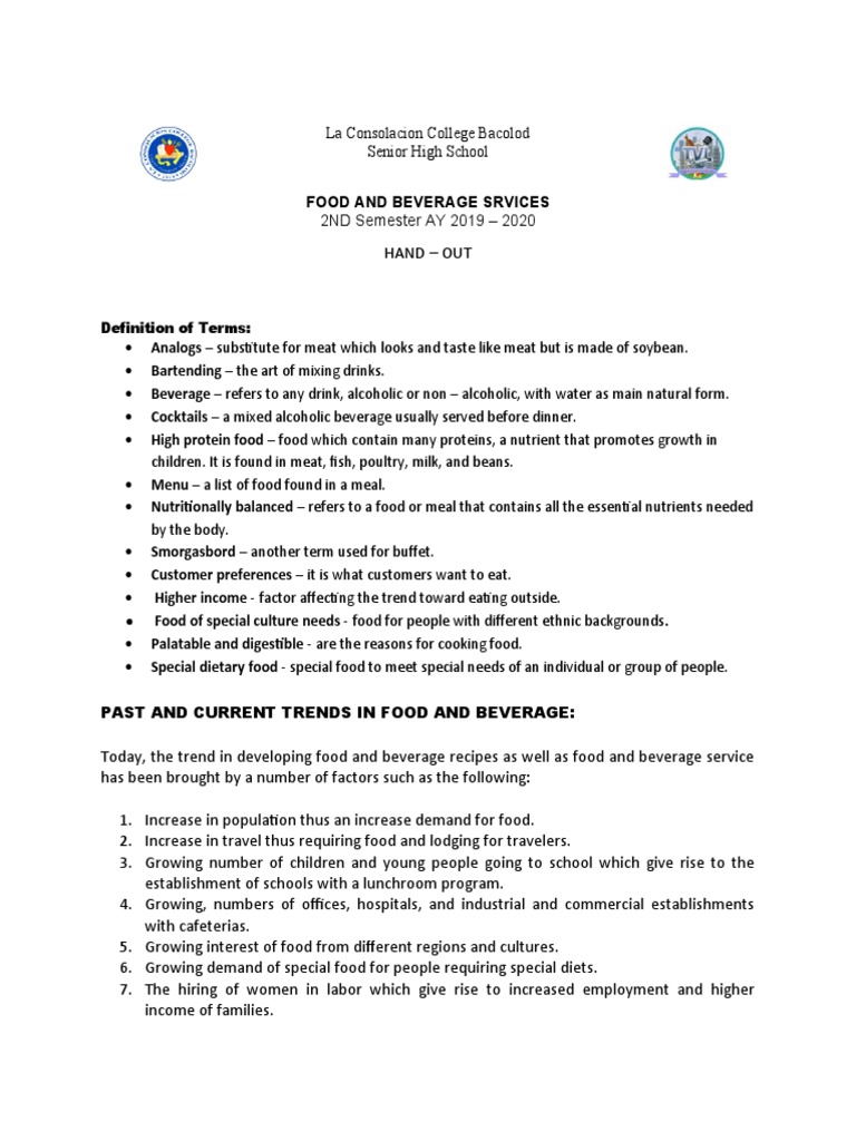 Food and Beverage Srvices: Definition of Terms | PDF | Food Safety ...
