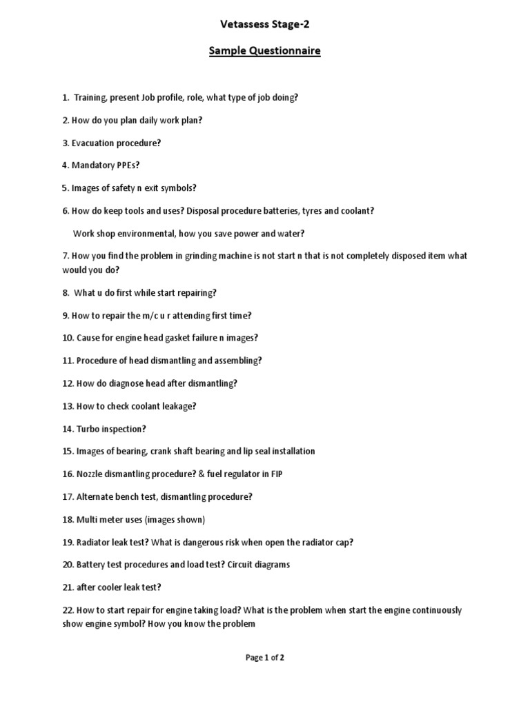 Vetassess Stage-2 Sample Questionnaire: Page 1 of 2 | Download Free PDF ...