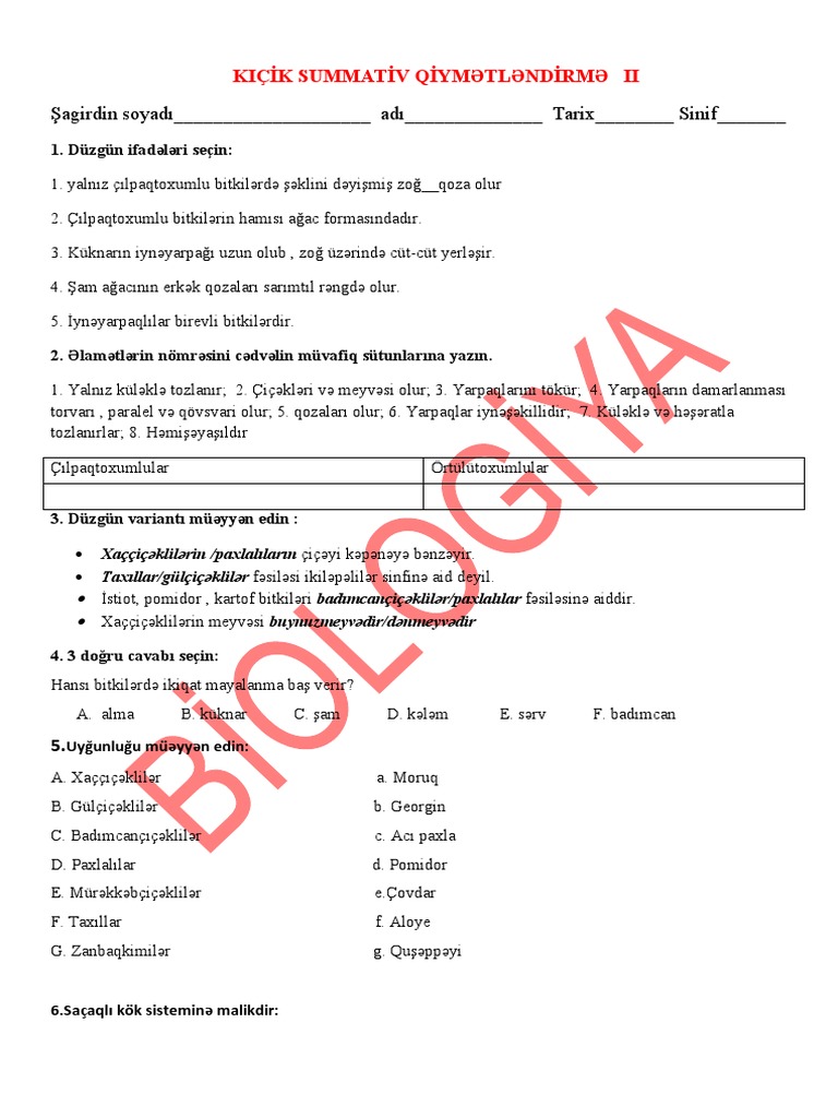 KSQ 2 Biologiya 7 | PDF