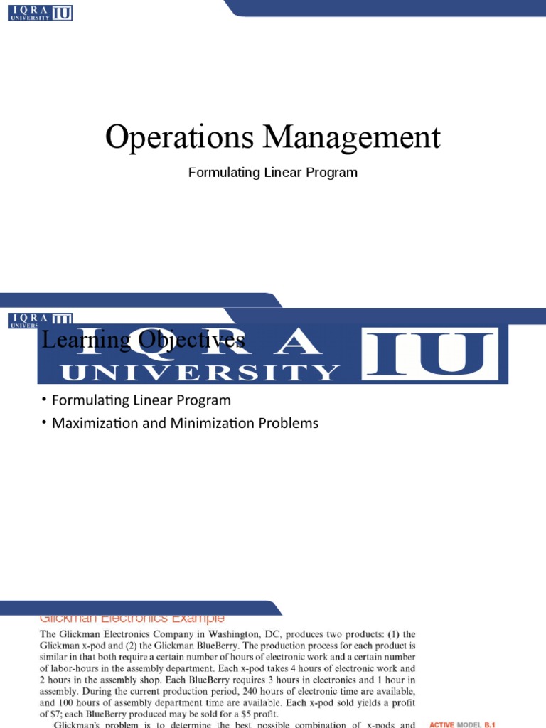 Operations Management: Formulating Linear Program | PDF | Self-Improvement