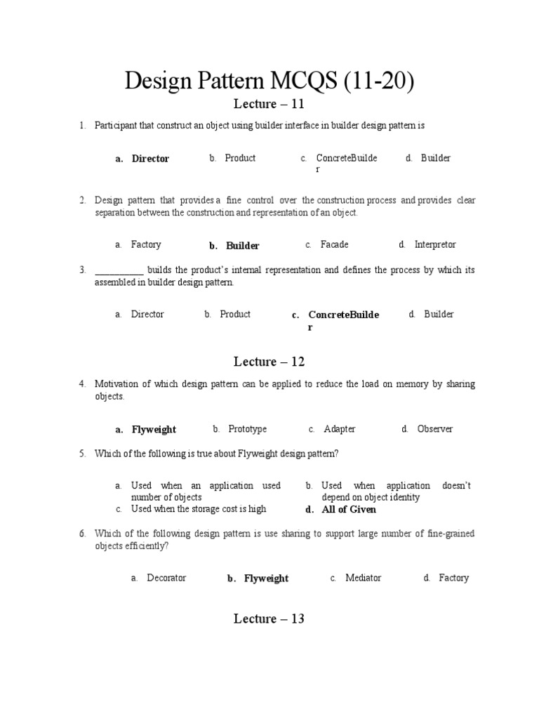 Design Pattern MCQs: Questions 11-30 | PDF | Object (Computer Science ...