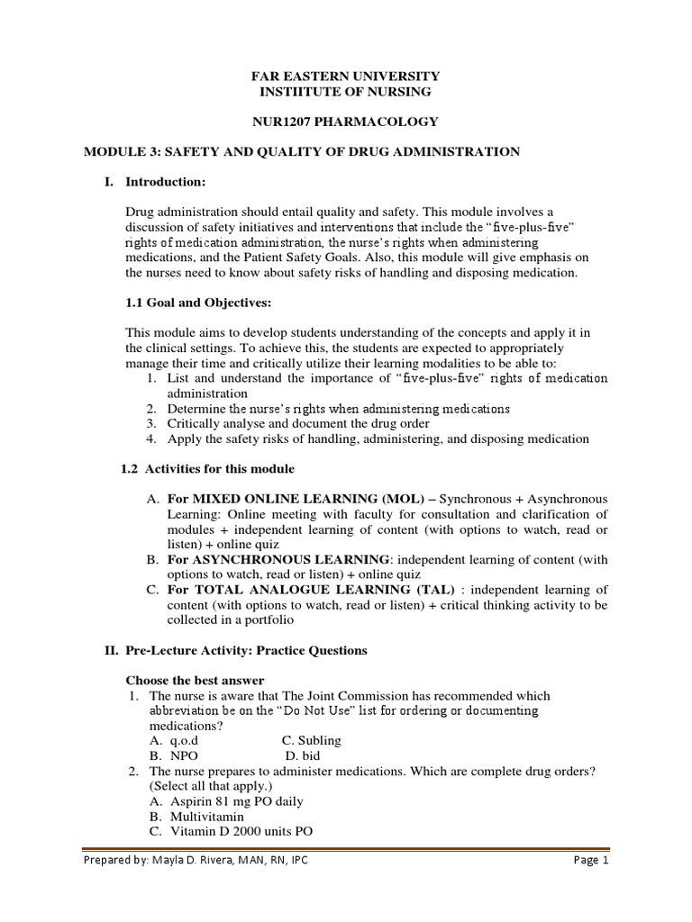 Module 3 Pharma Safety and Quality of Drug Administration Final PDF | PDF