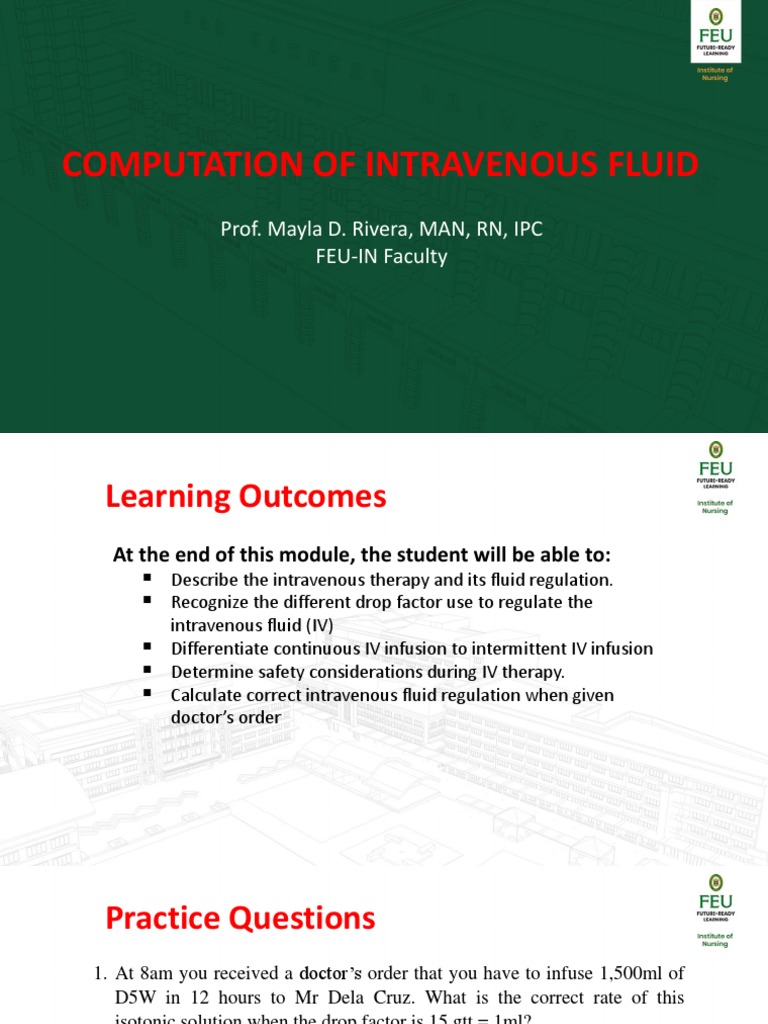 Module 5 Computation of IV Fuid Final PDF | PDF | Intravenous Therapy | Therapy