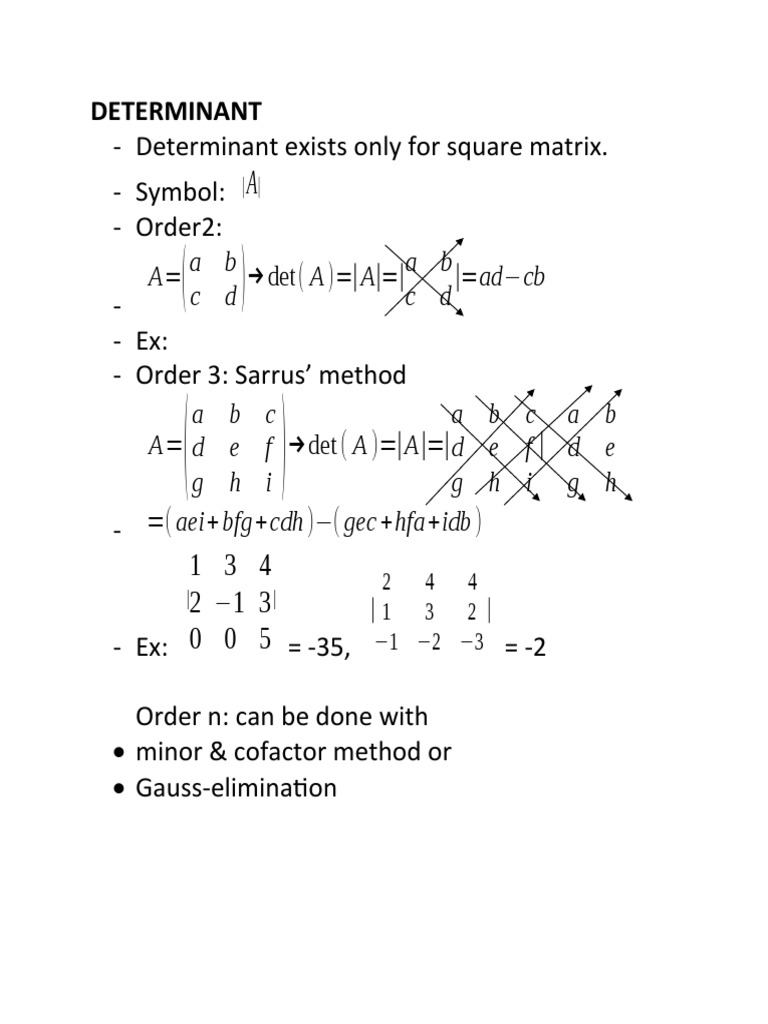 DETERMINANT AND MATRIX INVERSION | PDF | Determinant | Mathematical ...