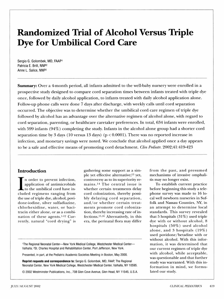 Randomized Trial of Alcohol Triple Dye For Umbilical Cord Care ...