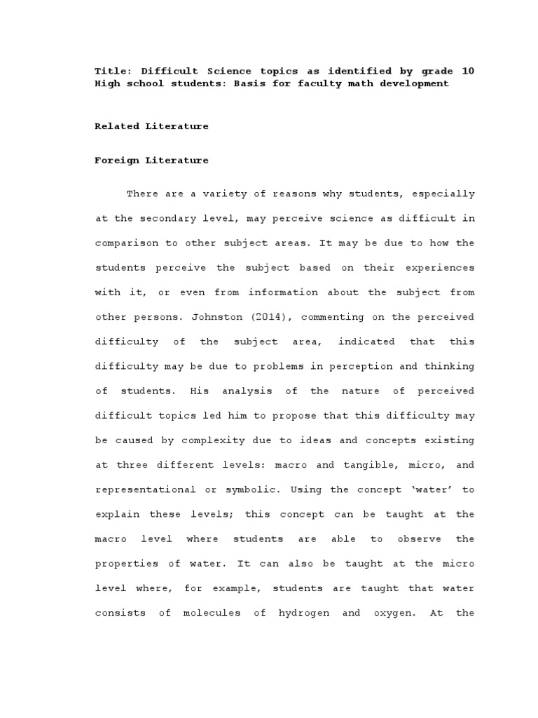 Title: Difficult Science Topics As Identified by Grade 10 High School ...