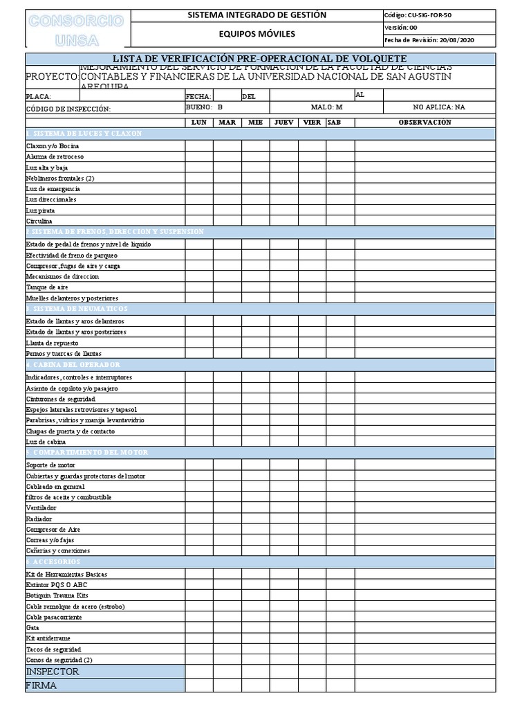 Check List Volquete | PDF | Neumático | Vehículos