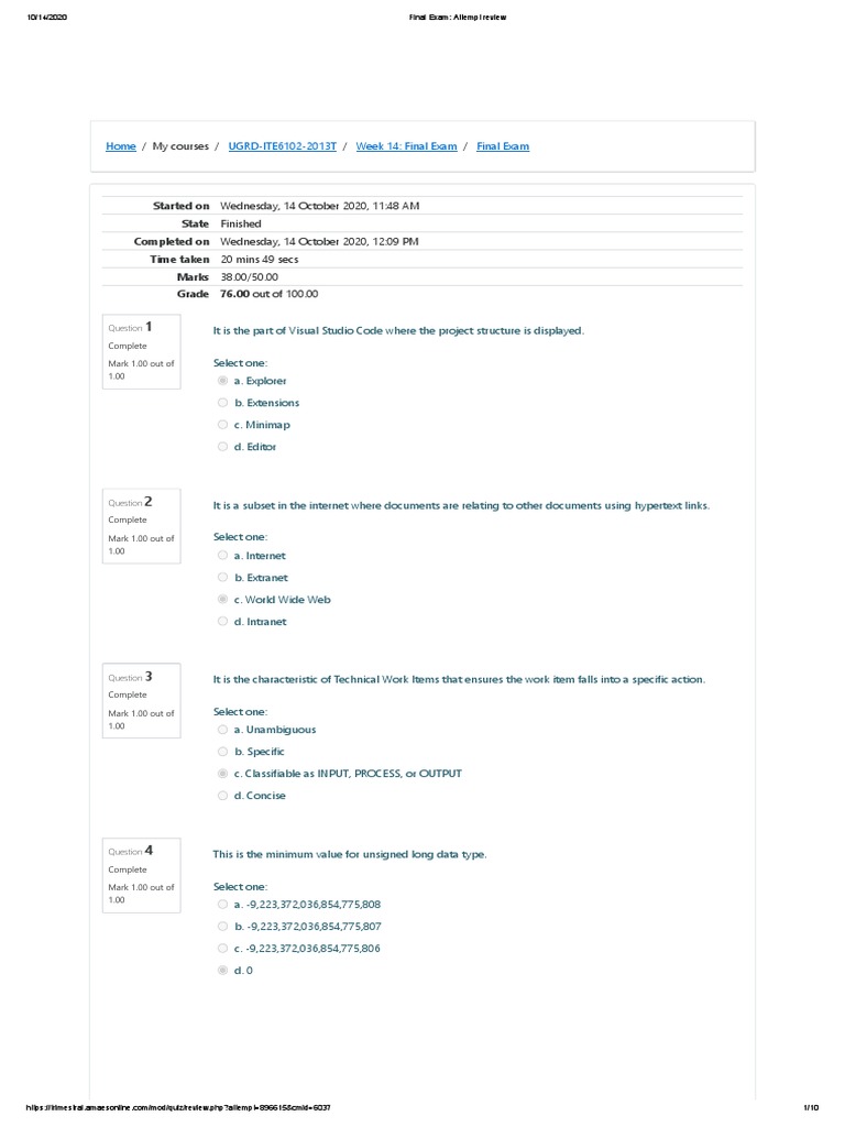ITE6102 Final Exam - Attempt Review1 PDF | PDF | Variable (Computer Science) | Subroutine