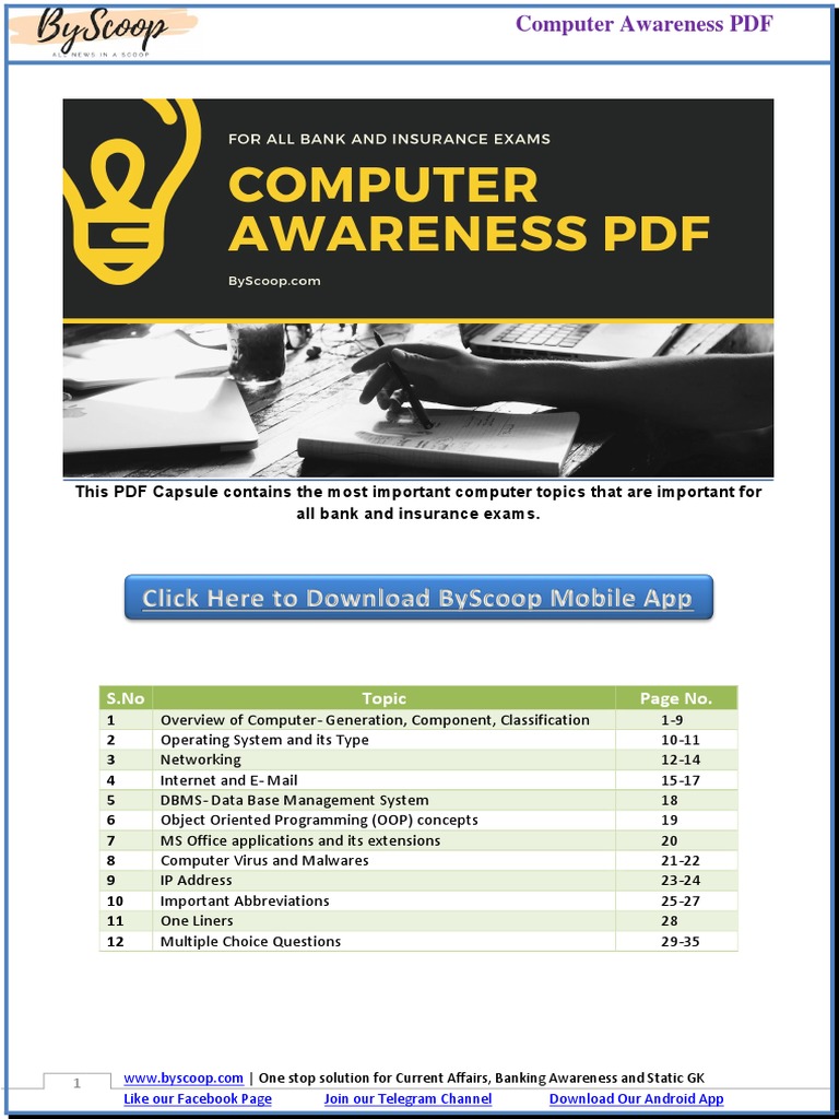 Computer Awareness PDF | PDF | Printer (Computing) | Random Access Memory