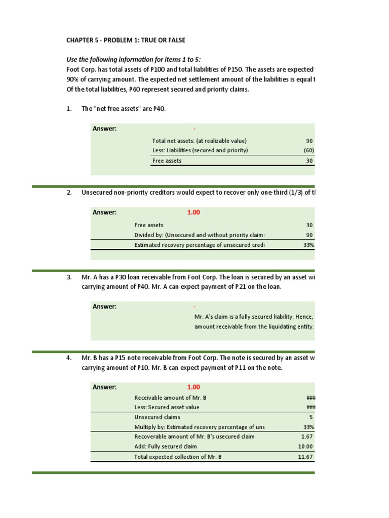 Use The Following Information For Items 1 To 5:: Chapter 5 - Problem 1 ...