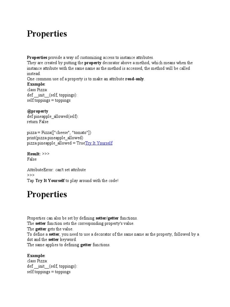 Properties: Properties Provide A Way of Customizing Access To Instance ...