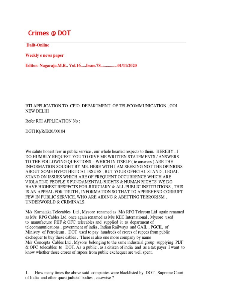 Crimes by DEPARTMENT of TELECOMMUNICATION Officials | PDF