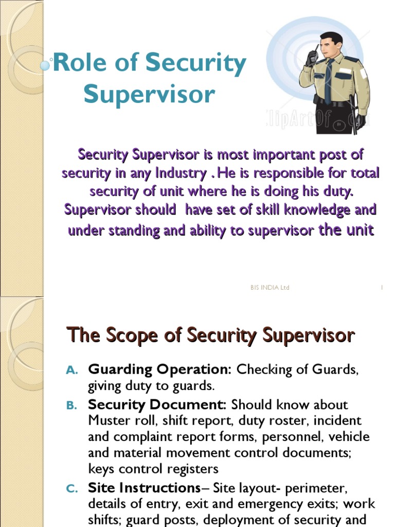 Role of Security Supervisor: The Unit | PDF | Security Guard ...