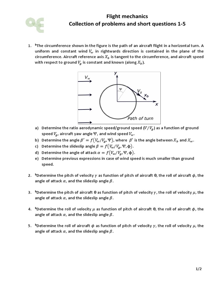 Flight mechanics problems and questions | PDF | Angle | Aerospace