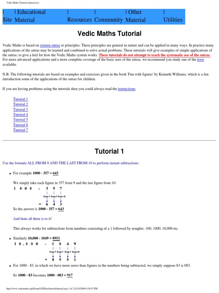 Vedic Maths Tutorial Interactive PDF | PDF | Sutra | Multiplication