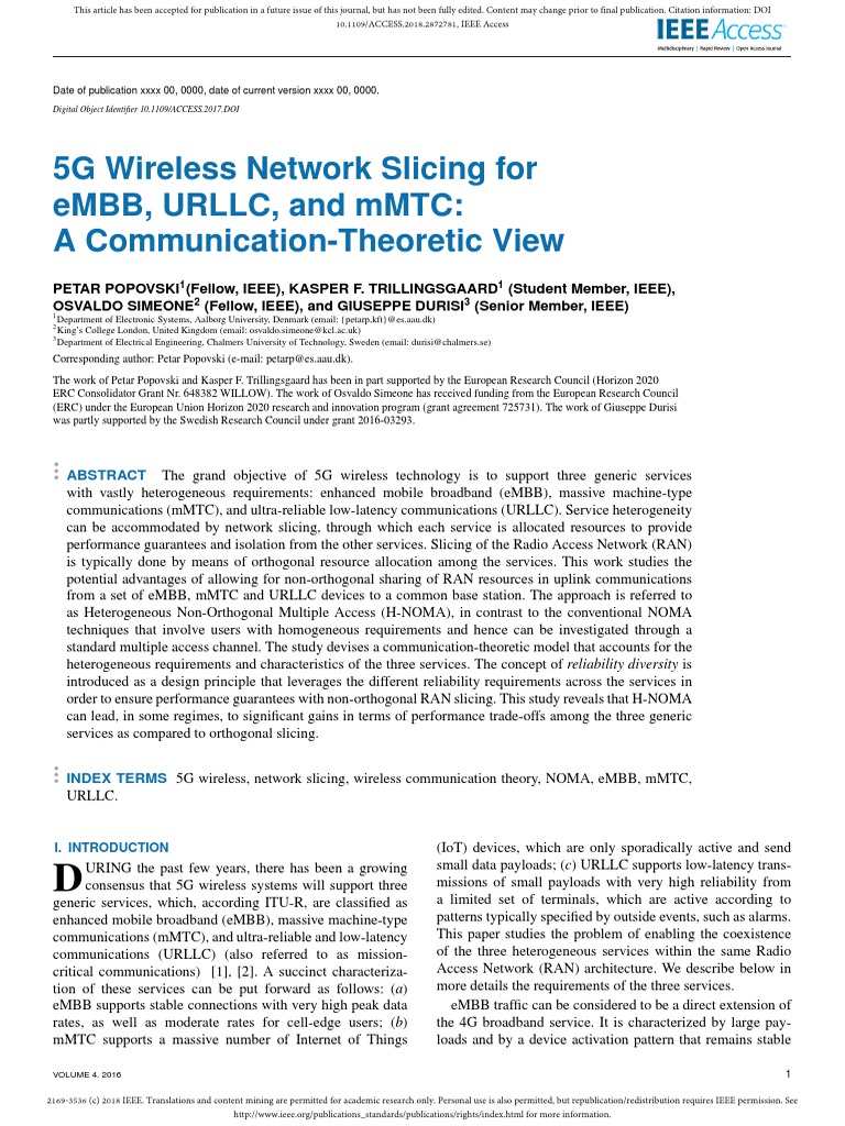 2018 5g Wireless Network Slicing For Embb Urllc And Mmtc Popovski P Trillingsgaard K