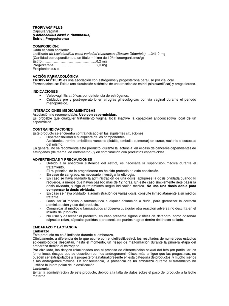 TROPIVAG® PLUS: Cápsulas Vaginales para Ginecología | PDF ...