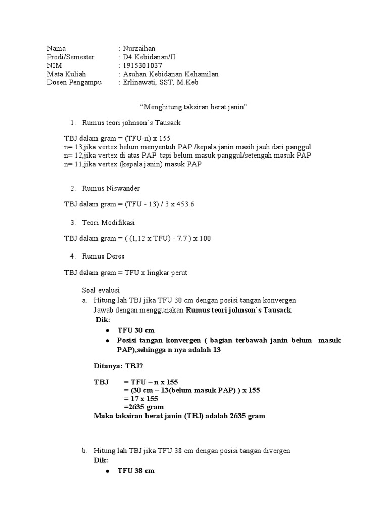 Menentukan TBJ (Nurzaihan Div Keb) | PDF