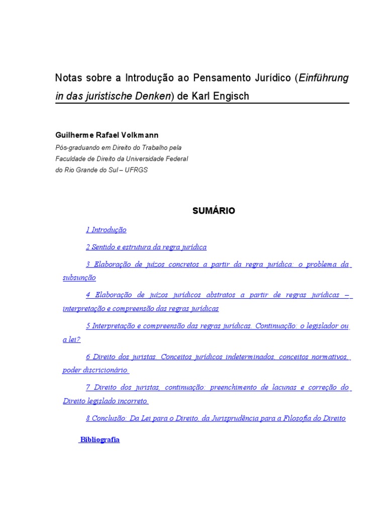 Notas Sobre A Introdução Ao Pensamento Jurídico (Einführung in Das ... Notas Sobre A Introdução Ao Pensamento Jurídico (Einführung in Das ...