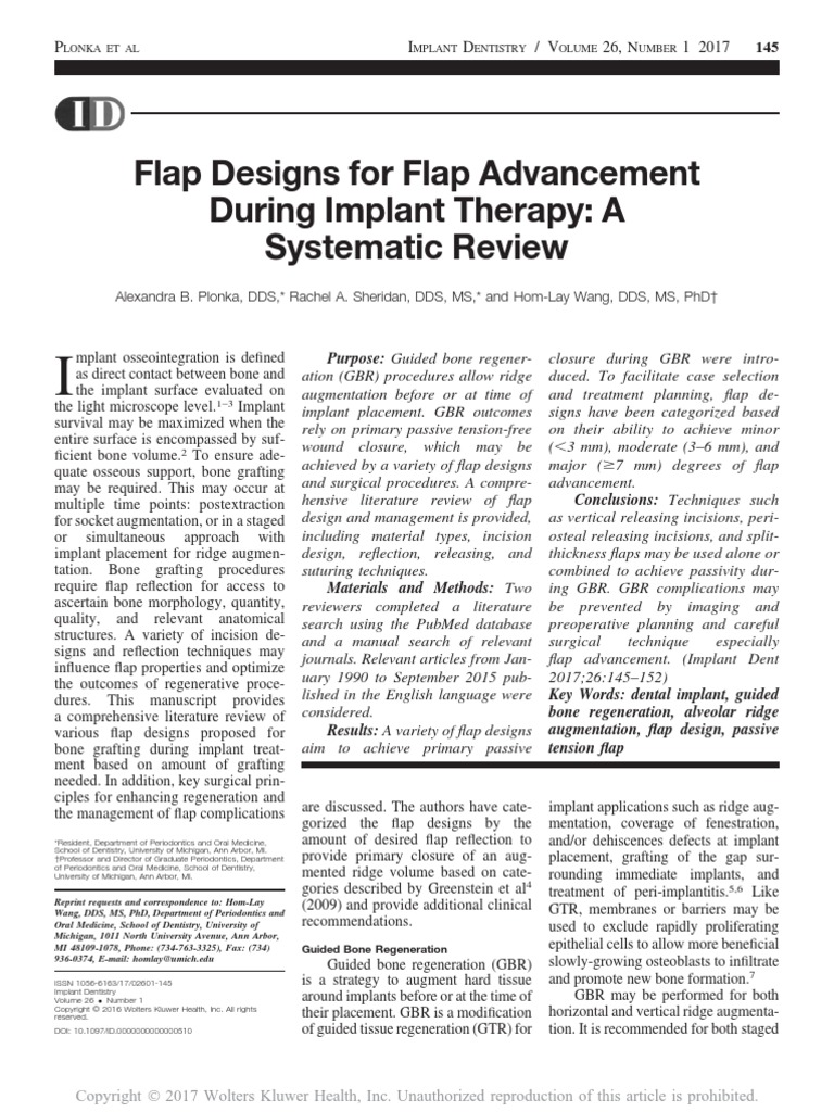Flap Designs For Flap Advancement During Implant Therapy A Systematic ...
