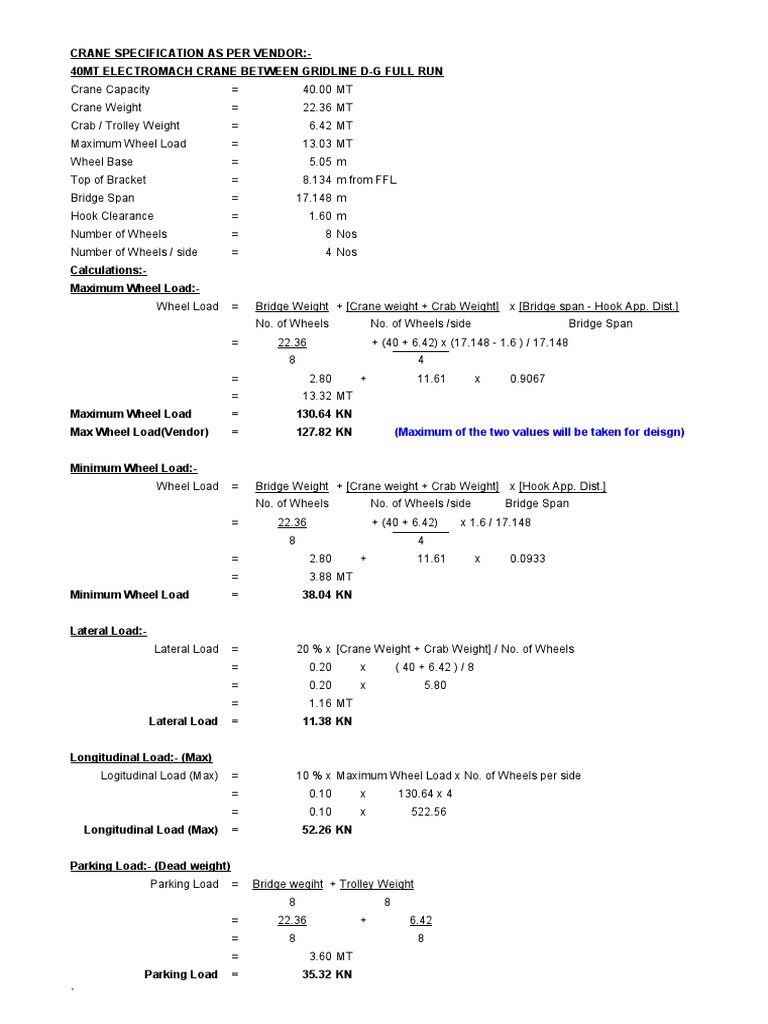 Crane Wheel Load Calculation | Download Free PDF | Construction ...