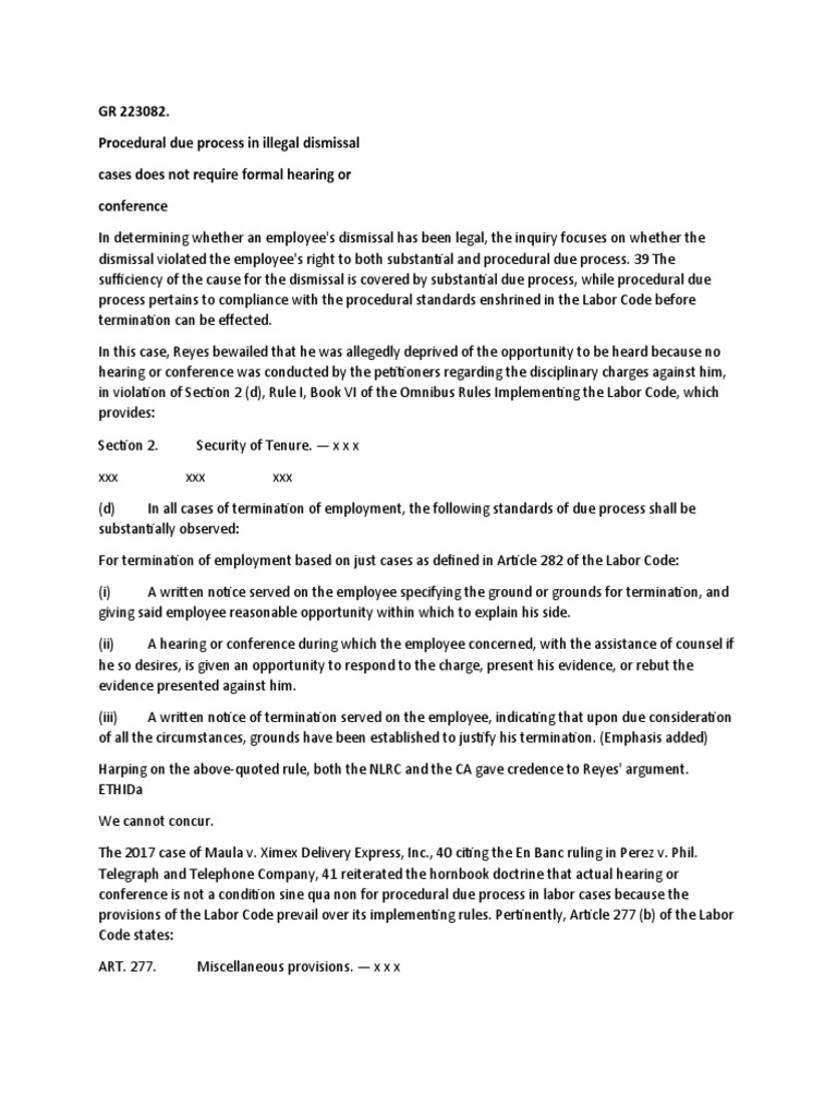 Procedural Due Process - Dismissal of Employees | PDF | Employment ...