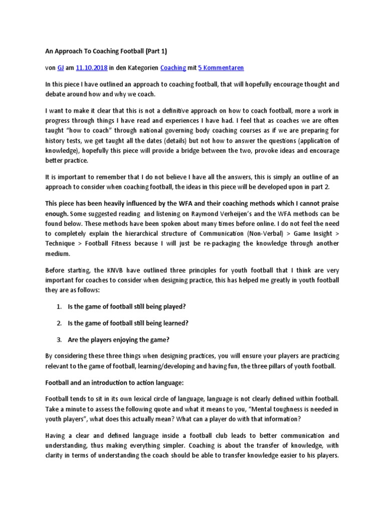 Coaching Philosophy in Football | PDF | Knowledge | Pedagogy