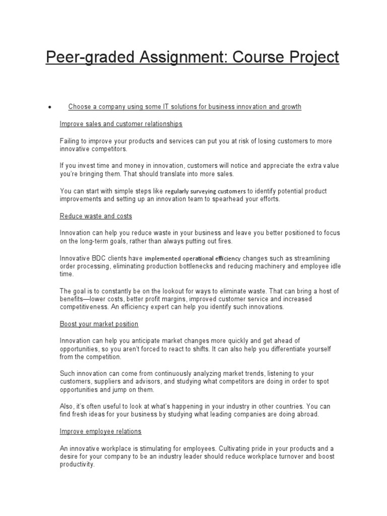 Peer-Graded Assignment: Course Project | PDF | Innovation | Customer