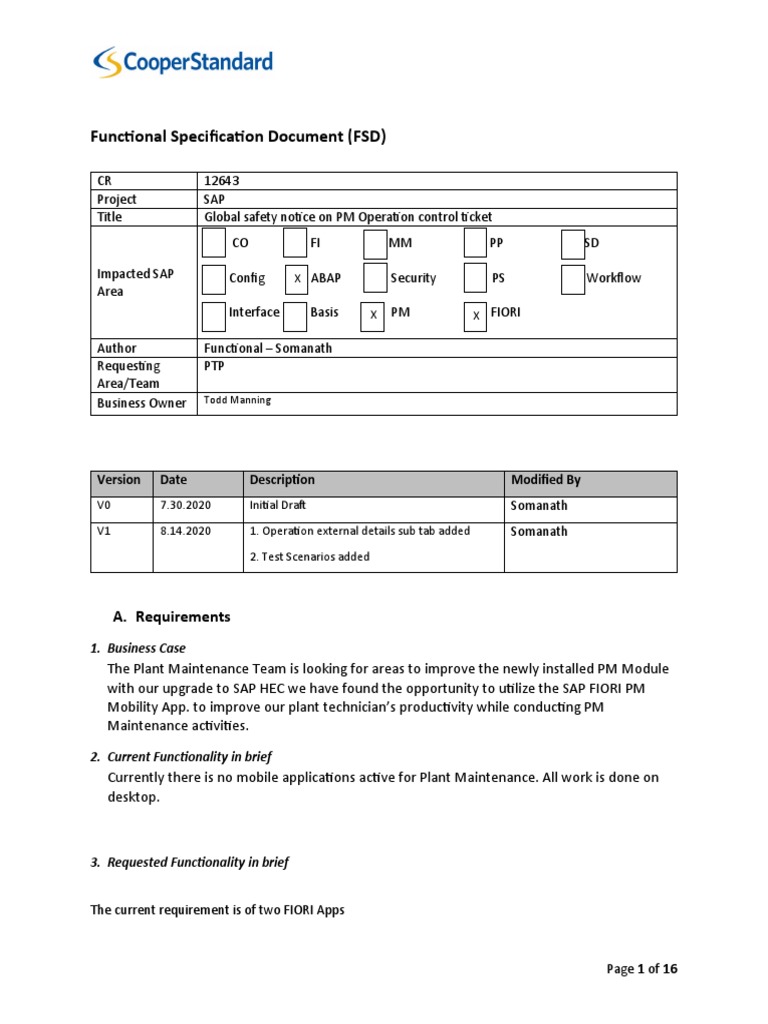 Functional Specification Document (FSD) : A. Requirements | PDF | Information Technology | Software