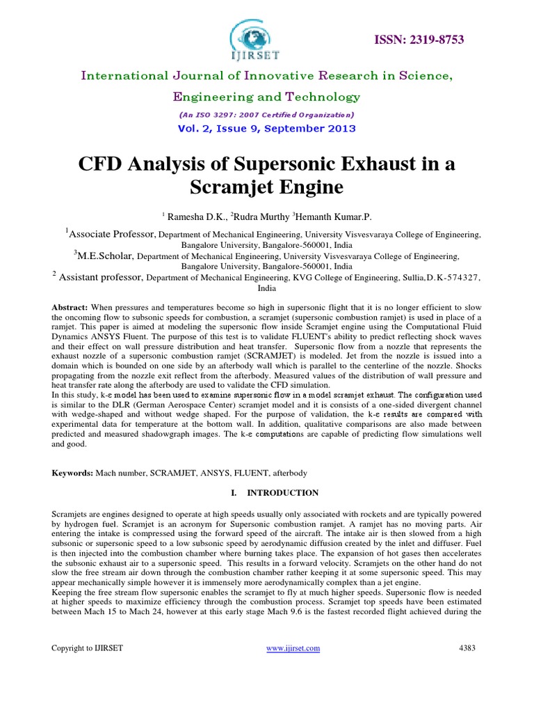 CFD Analysis of Supersonic Exhaust in A Scramjet Engine | PDF ...