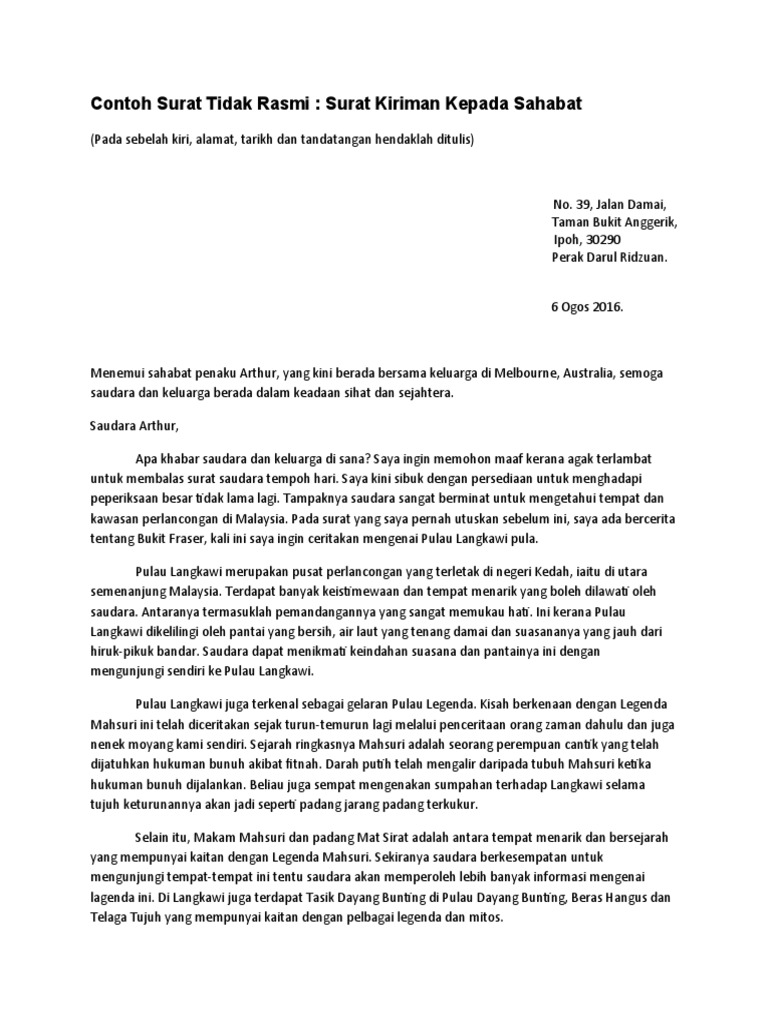 Contoh Surat Tidak Rasmi | PDF