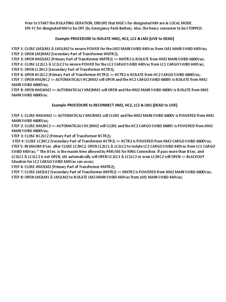 Electrical Isolation and Reconnection Procedure | PDF | Technology ...