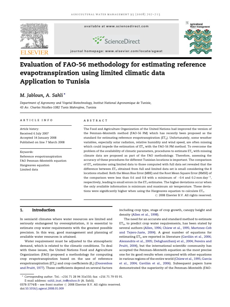 Evaluation of FAO-56 Methodology For Estimating Reference ...