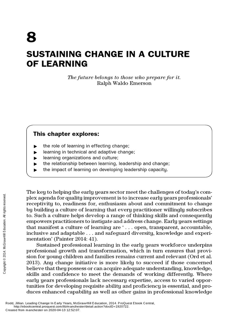 Sustaining Change in A Culture of Learning PDF | PDF | Learning ...